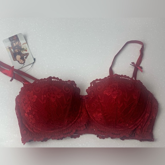 Intimates & Sleepwear | Sexy Red Lace Bra With Red Bows 34d Nwt | Poshmark